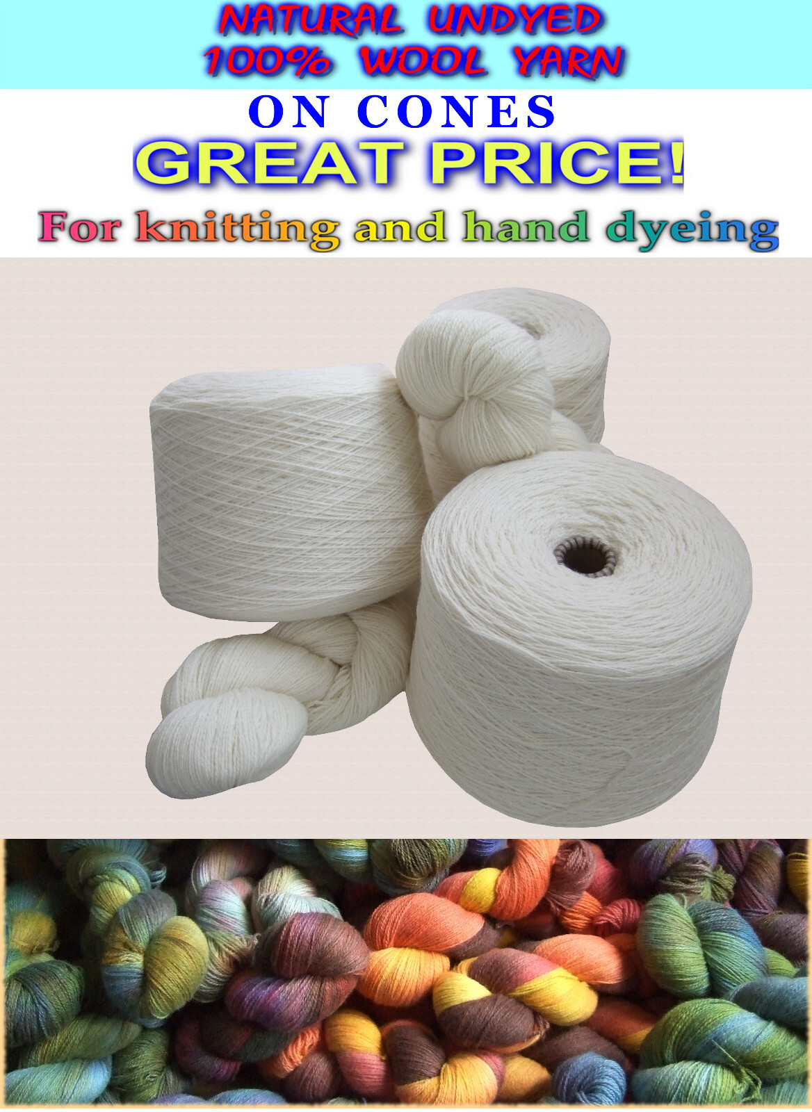 Natural Undyed 100% WOOL yarn on CONES, 1500g cone | eBay