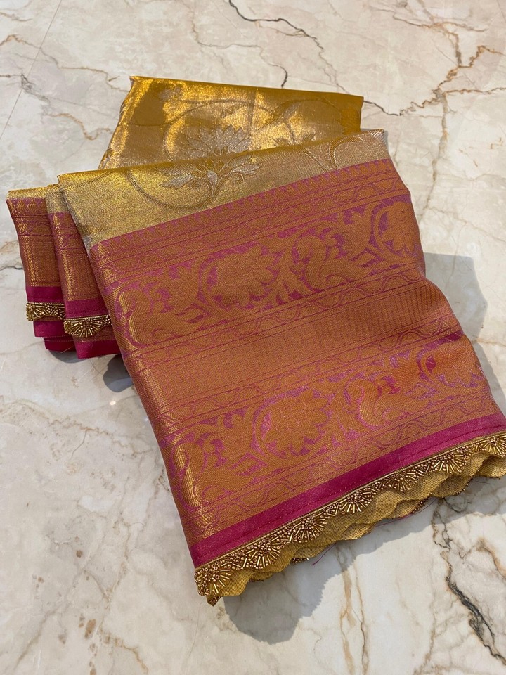 Banarasi Tissue Waskat Tanchui Silk Saree, Heavy handwork Lace Brocade ...