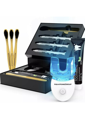 Teeth Whitening Kit with LED Light with Charcoal Toothpaste and Brushes ...