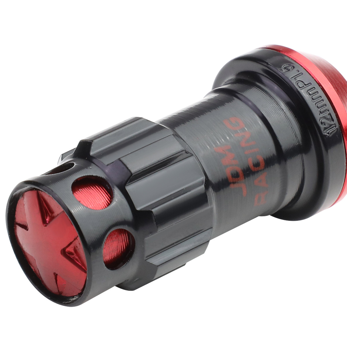 CLOSED END RED ALUMINUM SPLINE 16 WHEEL LUG+4 LOCK NUT+KEY M12X1.5 ...