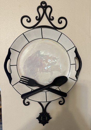 Wrought Iron Plate Rack Holder Wall Mounted Kitchen Farmhouse Decor | eBay