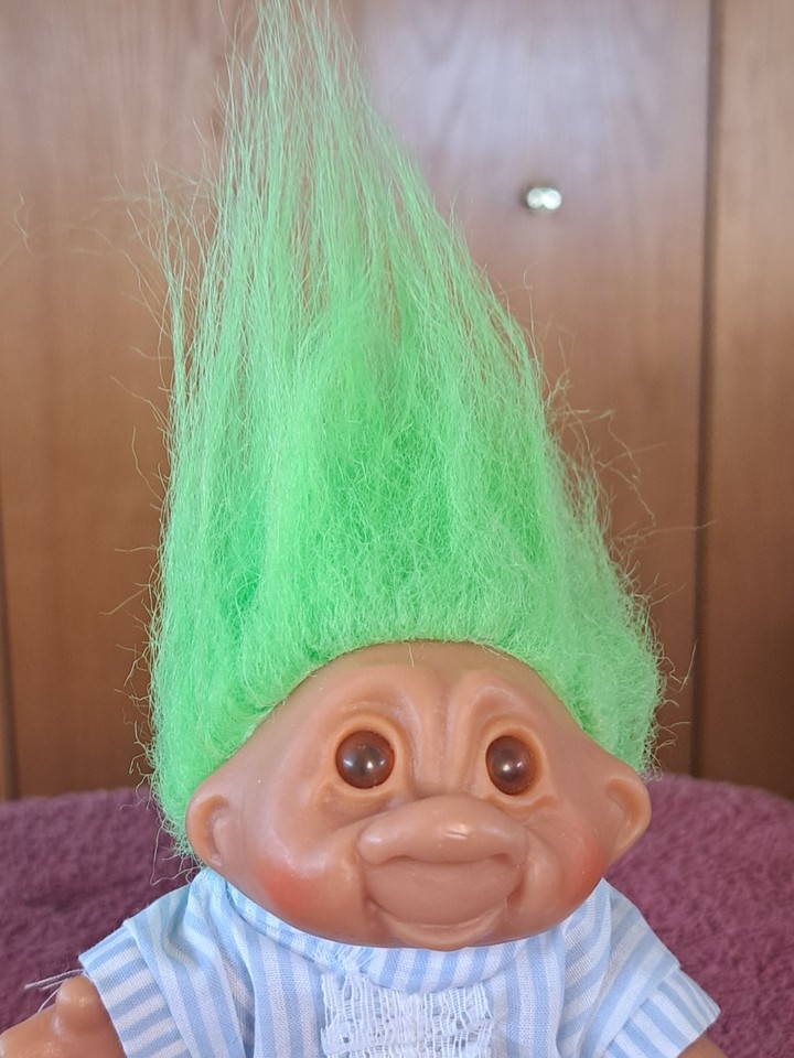 Thomas Dam Blue PJ Dan 1986 Troll Norfin Doll with Green Hair Embossed ...