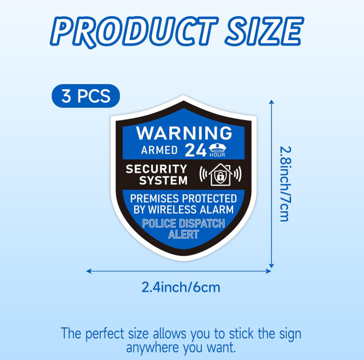 3PCS Security Alarm System Sign for Home, Self-Adhesive Weatherproof 24 ...