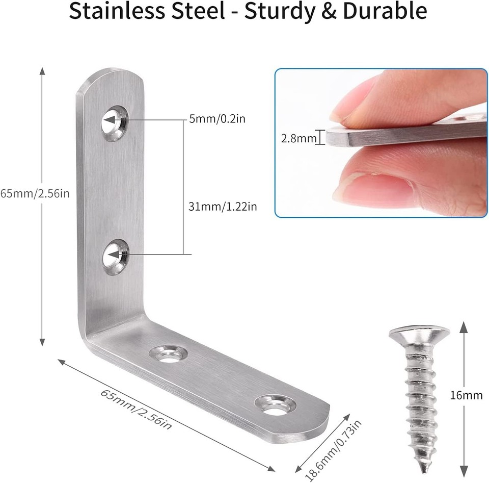 Heavy Duty Stainless Steel L Bracket Corner Brace - 6Pcs 90 Degree ...