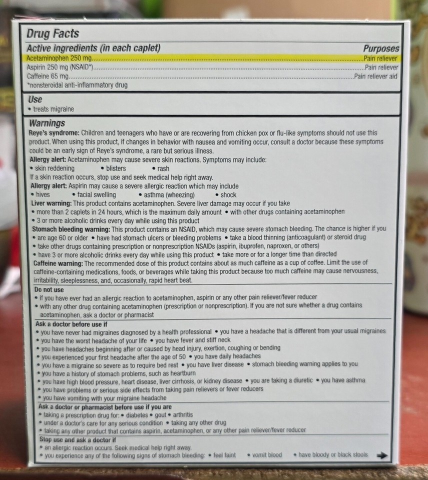 Excedrin Migraine Caplets 25 Packets of 2 (25/2s) Display Box Exp. Date ...