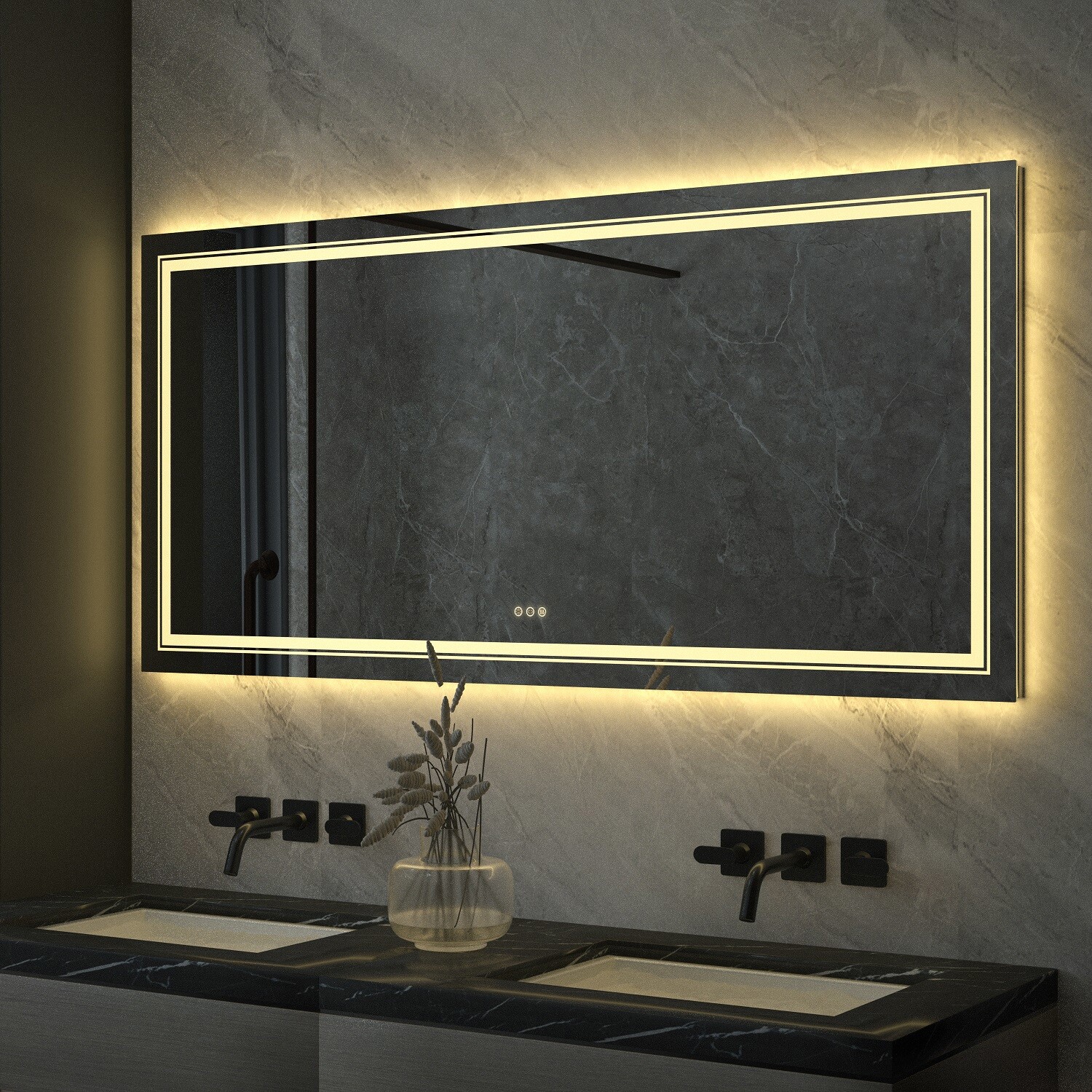 42"x20" Long Modere LED Bathroom Mirror Defog Front &Back Lights Vanity ...