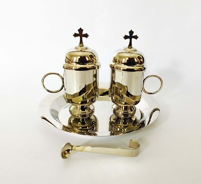 Cruet set ~ Brass Silver Color Holy Religious Catholic Altar Communion ...