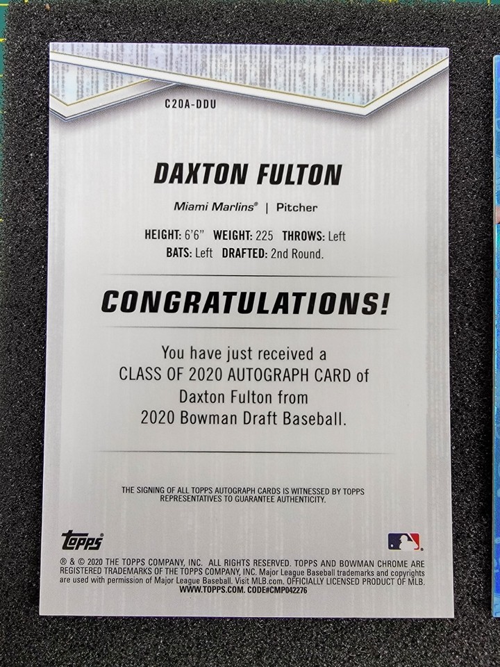 2020 Bowman Draft Class of 2020 Insert Refractor AUTO /250 Daxton ...