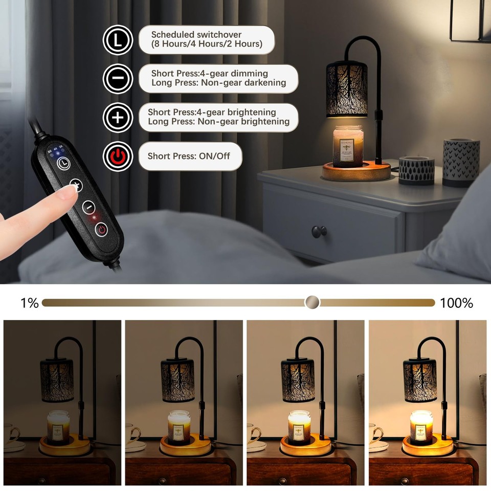 Candles Warmer with Timer and Dimmer, Adjustable Height Candle Melter ...