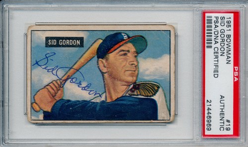 1951 Bowman SID GORDON Signed Card #19 Auto Slabbed Boston Braves PSA ...