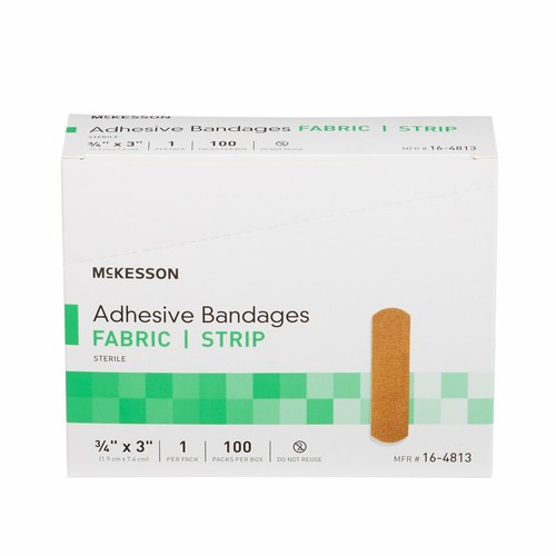 100 McKesson Adhesive Bandages ¾" x 3" Fabric Rectangle Band Aid Strips ...