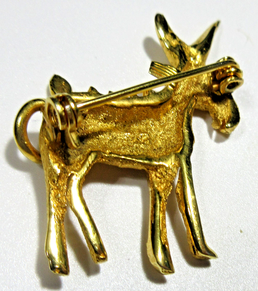 Vtg donkey mule ? animal Brooch Pin brushed textured gold tone metal ...