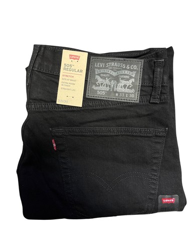 Levi's Men 505 Regular Fit Stretch Jeans, Native Cali Black, 33x30 ...