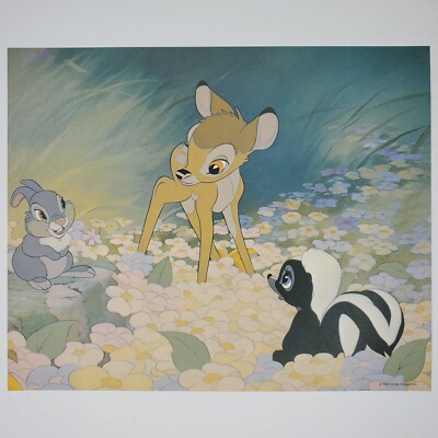 Bambi Print Disney 1973 9x11.5 Flower Thumper Skunk Bunny Rabbit ...