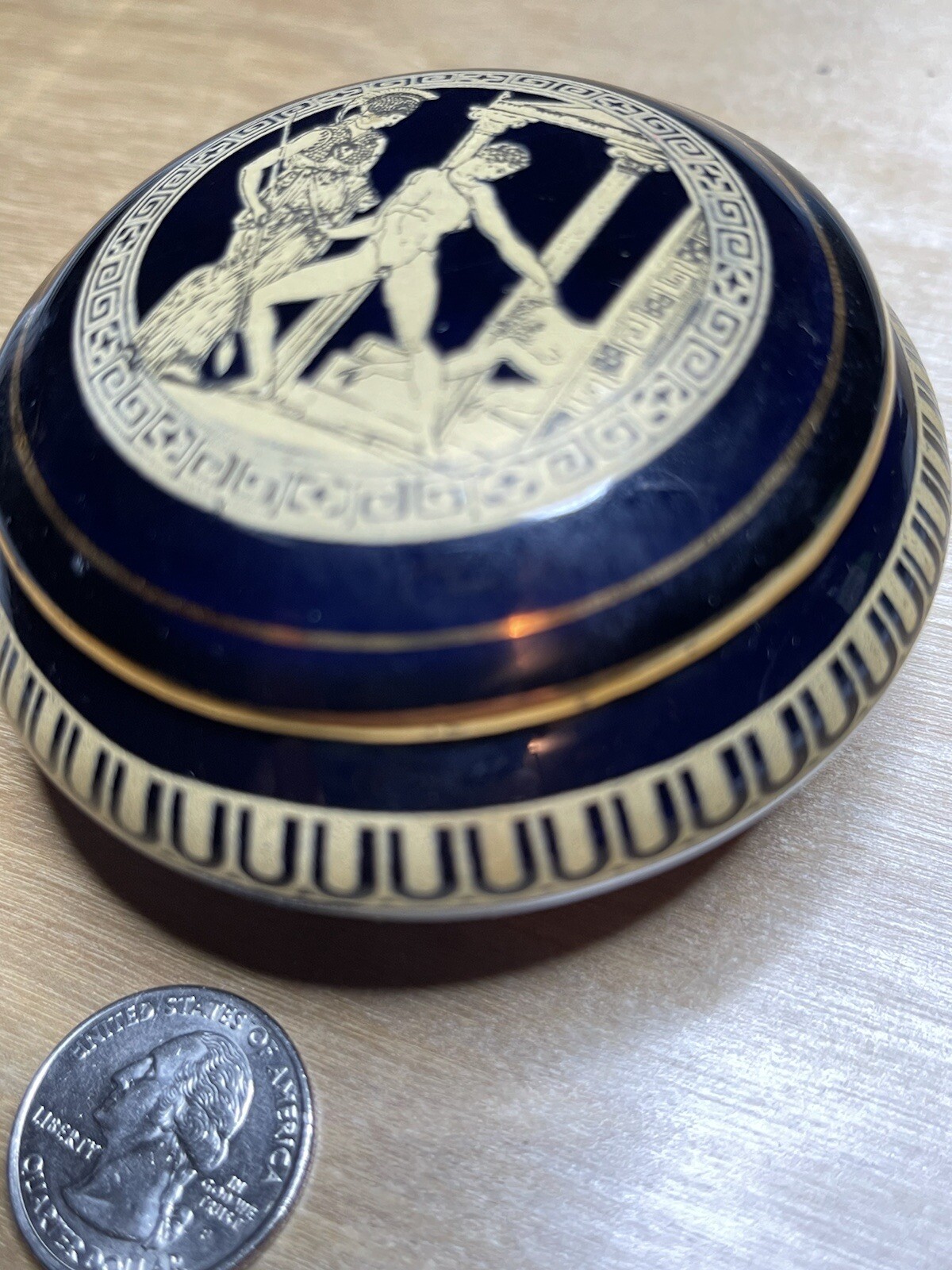 (a) hand made in greece in 24 K Gold, Black Ceramic Round Trinkets Box ...