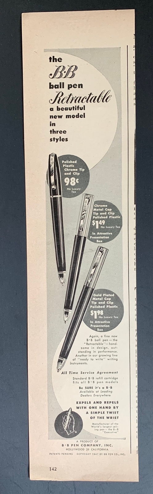 Vintage 1947 BB Pen Company Ad | eBay