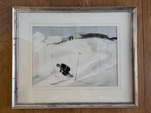 Original Gerhard CF Miller Winter Ski Scene Watercolor Painting Door ...