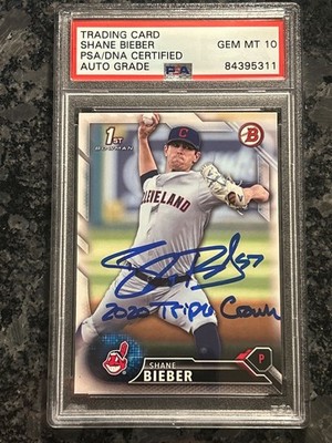 2016 Bowman - Shane Bieber ON CARD AUTOGRAPH Triple Crown Inscription ...