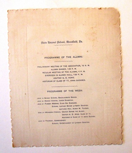 Mansfield State Normal School '87 (1887) Commencement Invitation | eBay