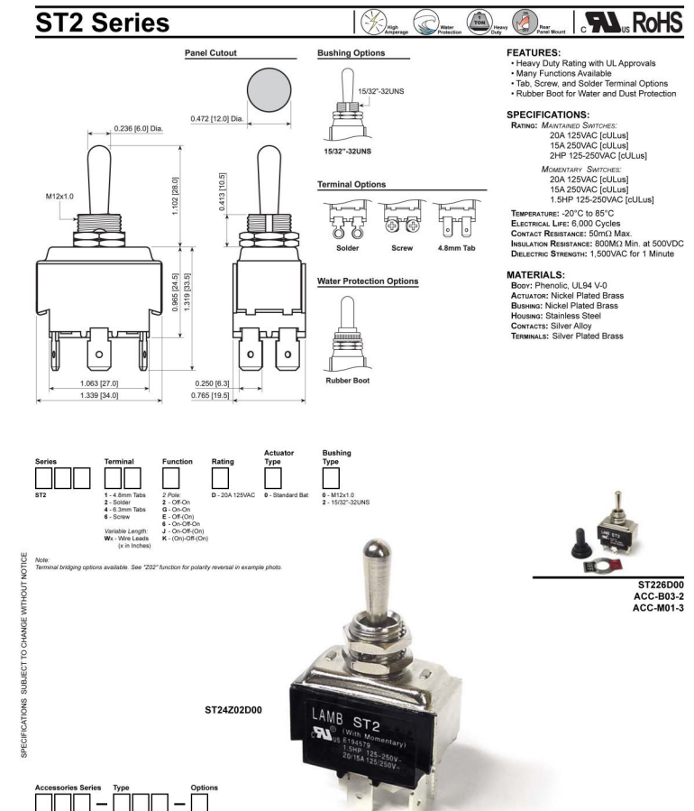 1-Pack 6-Pin DPDT Maintained Metal Toggle Switch 20A 125vAC ON/Off/ON ...