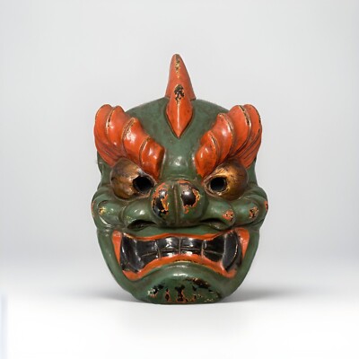 Antique Japanese Lacquer Wooden Oni Noh Mask Theater Kabuki Kyogen ...