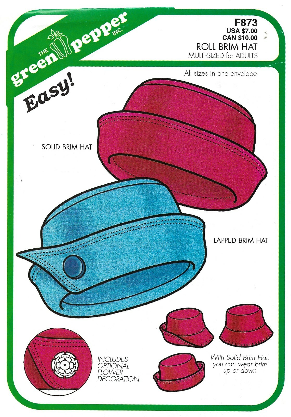 The Green Pepper Sewing Pattern Roll Brim Hat F873 for sale online | eBay