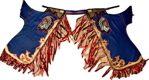 Adult Bull Riding Chaps Blue & Red & Gold w Skull Chief -Bull Riding ...