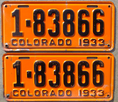 1933 Colorado License Plate Number Tag PAIR Plates | eBay