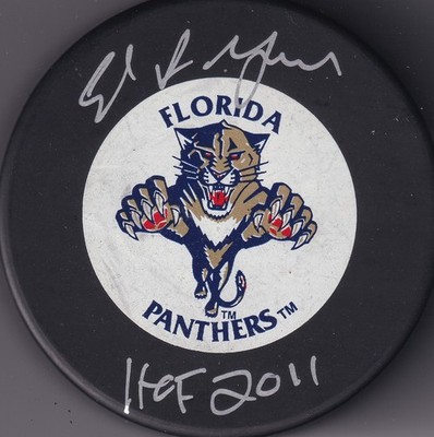 BECKETT ED BELFOUR "HOF 2011" SIGNED FLORIDA PANTHERS VINTAGE LOGO PUCK ...