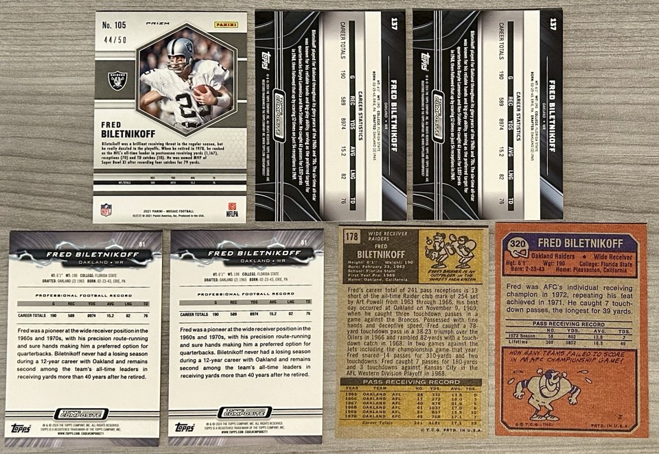 Lot of (7) Fred Biletnikoff Vintage & Modern Cards Including One /50 | eBay