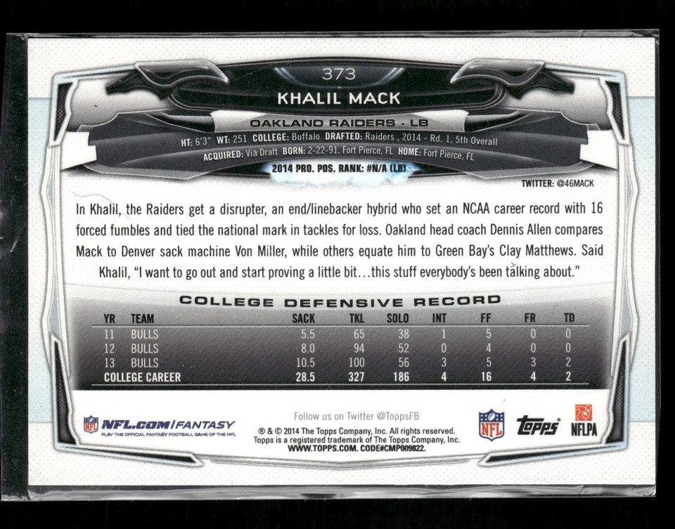 2014 Topps #373 Khalil Mack Oakland Raiders | eBay