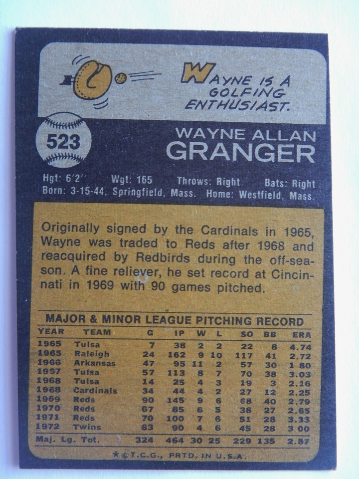 Wayne Granger #523 Topps 1973 Baseball Card (St Louis Cardinals) G | eBay