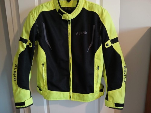 MEN'S ALPHA MOTORCYCLE RIDING GEAR JACKET W/ ARMOR SIZE 2XL NEON YELLOW ...