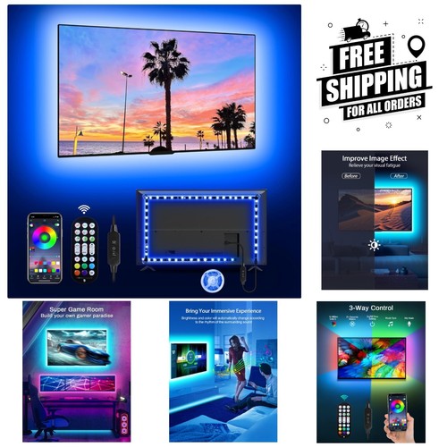 Immersive RGB LED TV Backlight - 16.4ft Strip Lights with Bluetooth ...