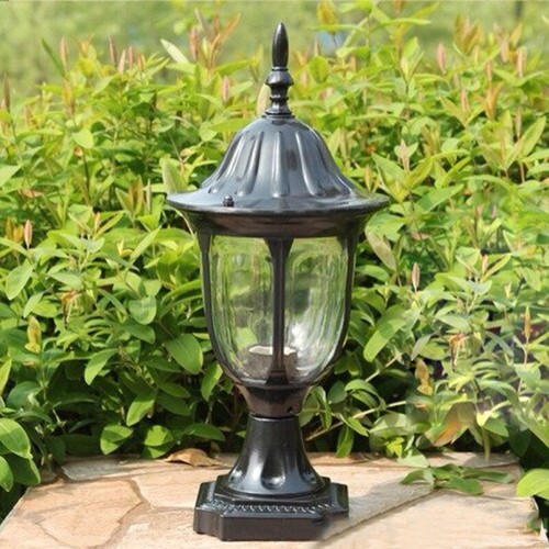 Garden Gate Post Lamp Modern Pillar Light Glass Black Lantern Outdoor ...