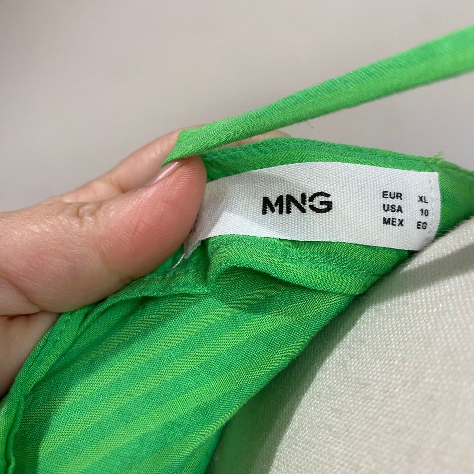 Mango MNG Bright Green V Neck Short Sleeve Maxi Tiered Dress Size 10 ...