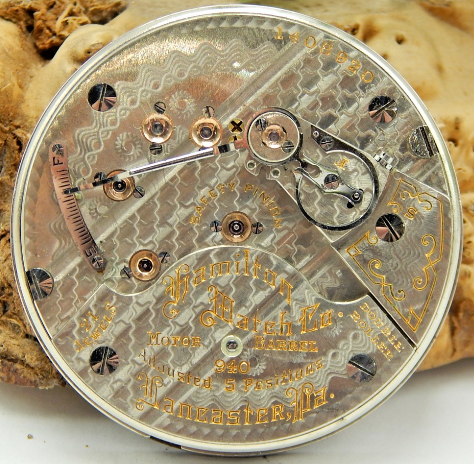 Antique Pocket watch movement Hamilton railroad grade 940 21 jewel 18 ...