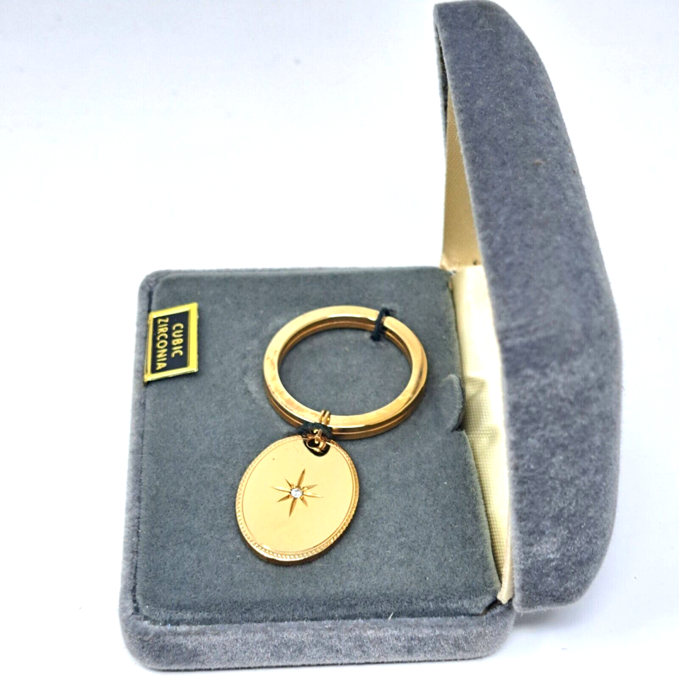 Vintage C.D. Legere Key Chain Gold Plated w/ Cubic Zirconia w/ Box NOS ...