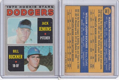 1970 Topps Baseball Card # 286 Bill Buckner / Jack Jenkins Rookie ...