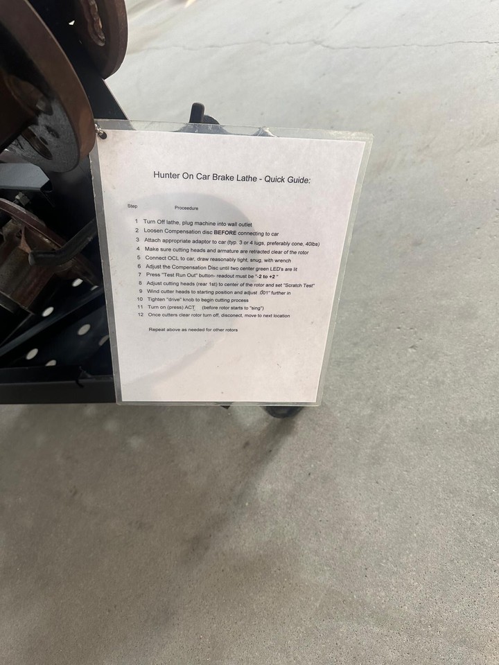 Hunter on the car Brake Lathe with Adapters OCL400 OCL410 Ammco Bl505 ...