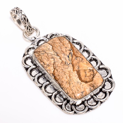 Picture Jasper Gemstone Vintage Handmade 925 Sterling Silver Pendant 2 ...