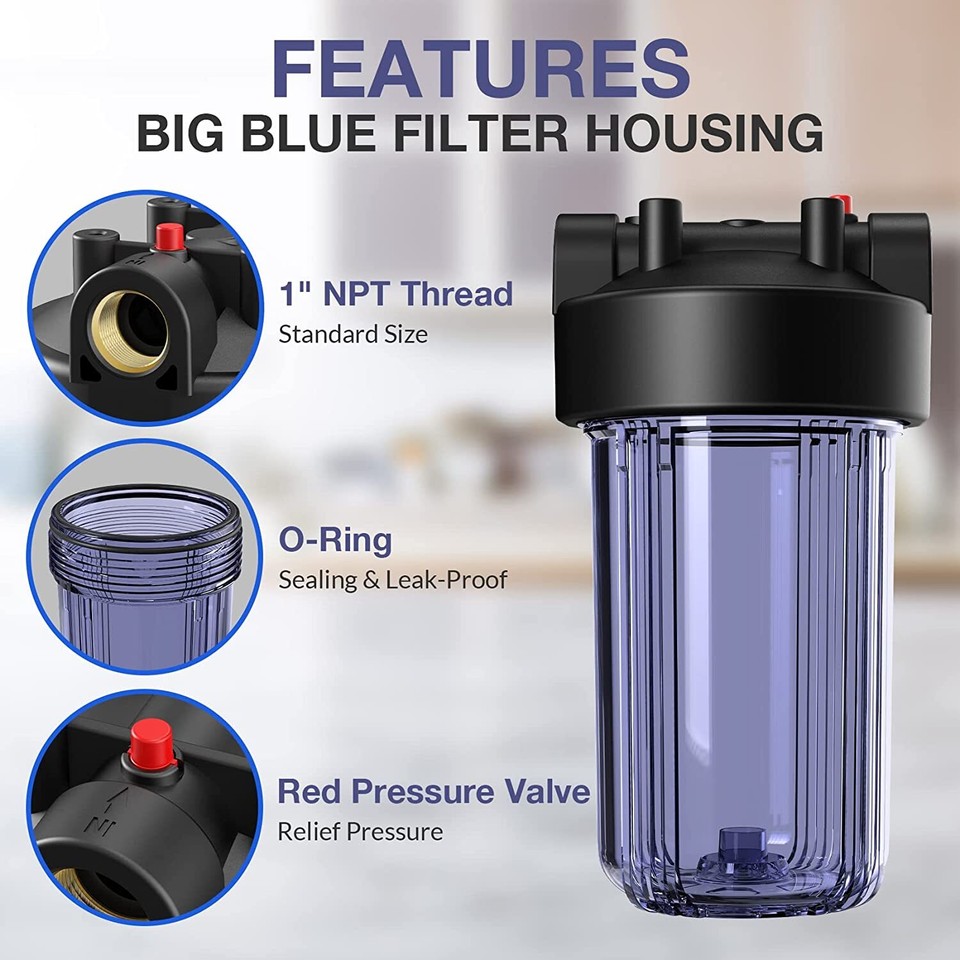 10 Inch Clear Big Blue Home Whole House Water Filter Housing System 10 ...