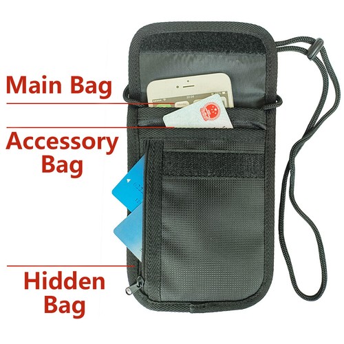 Stash Pouch Security Card Holder Travel Blocking RFID Neck Passport ...
