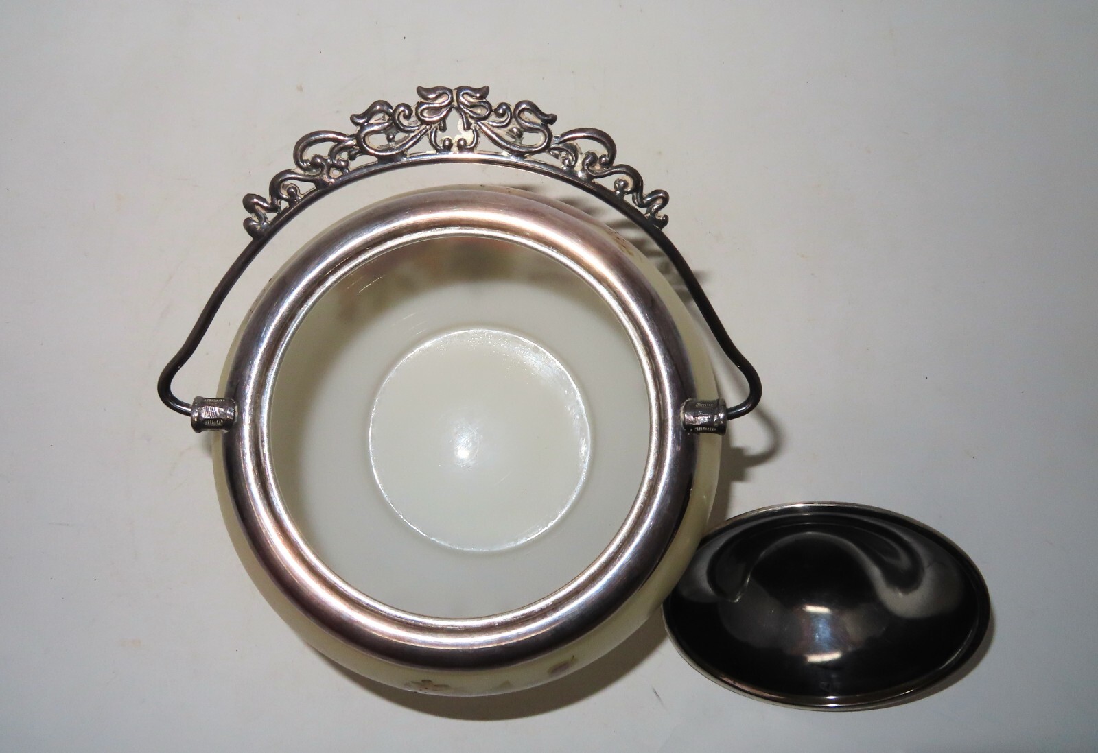 A Stunning Antique Silver Plate Stand and Artist Signed Biscuit Barrel ...