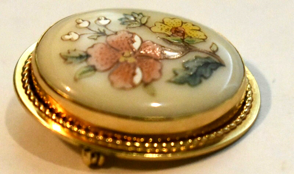 Vintage 14K GF Lenox Necklace, Brooch Floral Hand Painted Fine Bone ...
