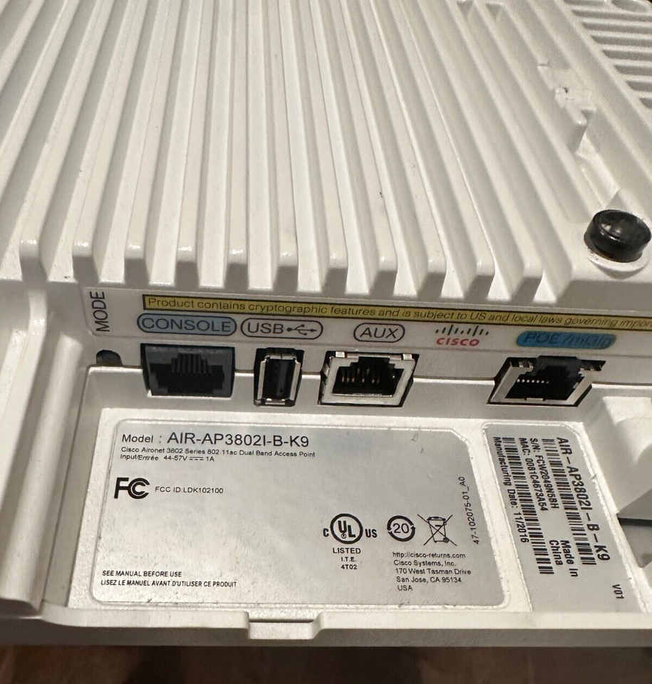 Cisco AIR-AP3802I-B-K9 Series Wireless Access Point WAP | eBay