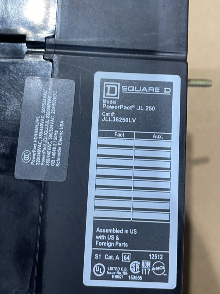 Square D JLL36250LV Pole 250 Amp 600 V 3 POLE Phase Circuit Breaker | eBay