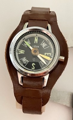 Vintage Sports Japan Compass Black dial NOS Original Leather Strap ...