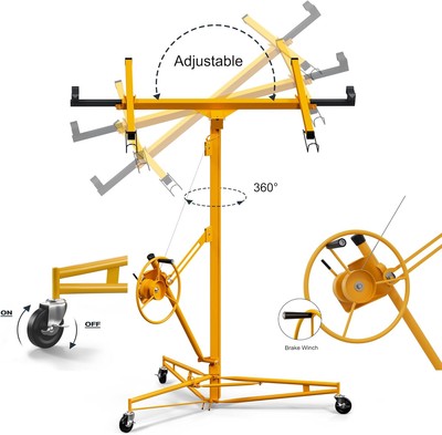 11ft Drywall Lift Panel Hoist Plasterboard Sheetrock Jack Lift Rolling ...