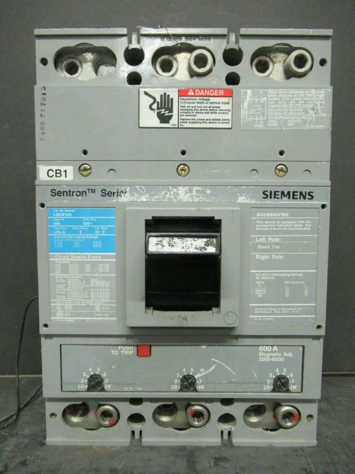 600 AMP SIEMENS SENTRON BREAKER LD63F600 600 VAC 3-POLE **WARRANTY** | eBay